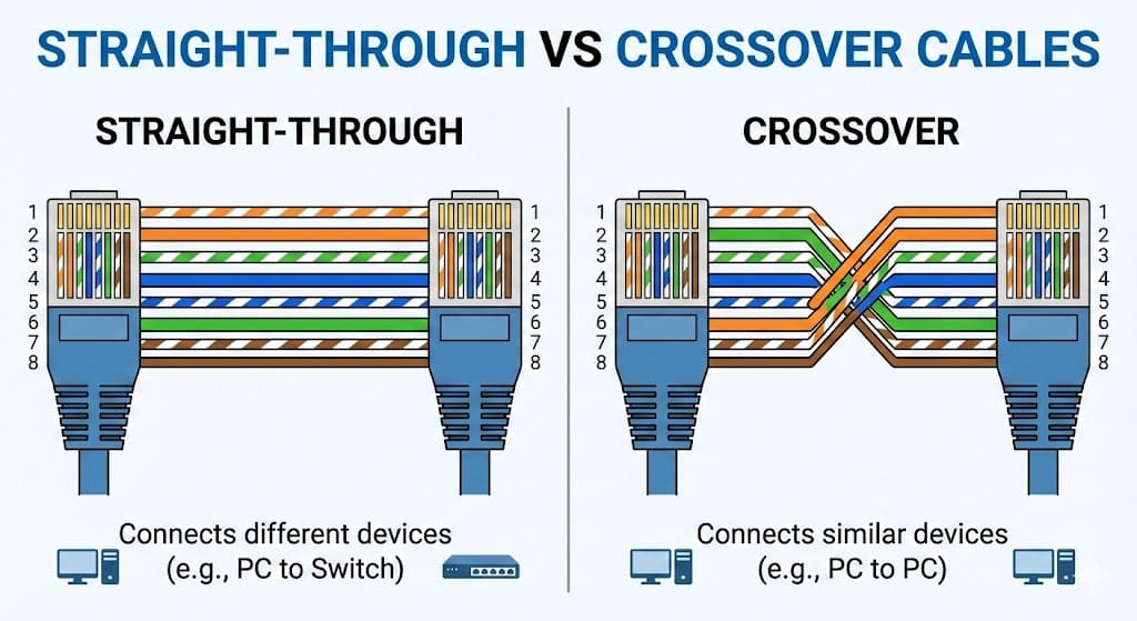 Difference Between Straight Through and Crossover Cable