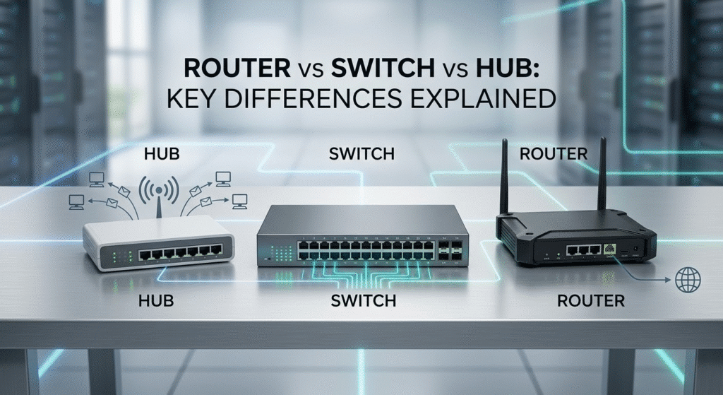 Difference Between Router, Switch, and Hub in Networking